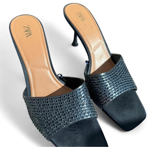 Zara | Shoes | Zara Midnight Blue Embellished Heels | Poshmark